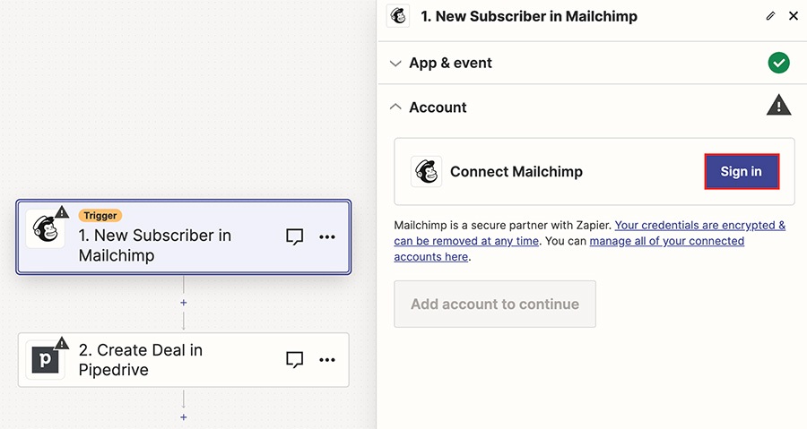 Zapier: creating new Pipedrive deals from Mailchimp subscribers - Knowledge Base | Pipedrive